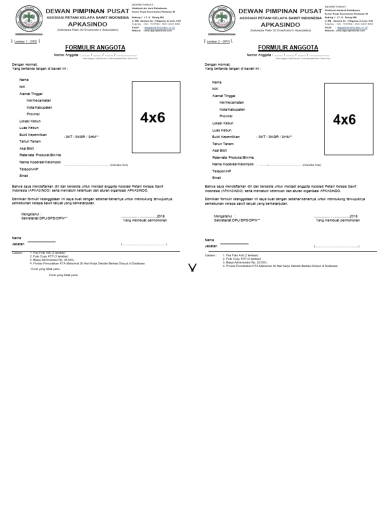Form Cetak Pendaftran Apkasindo Pdf Pdf