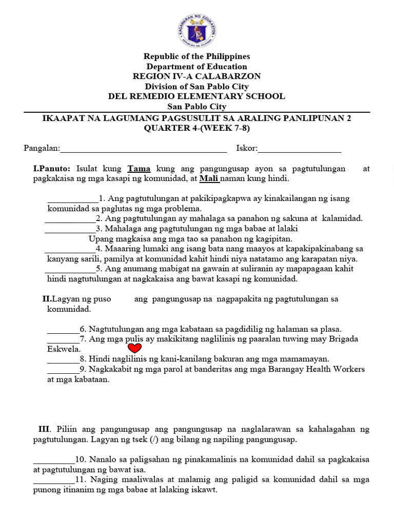 WEEK 7 8 - 4th Quarter - Summative Test - A.P | PDF