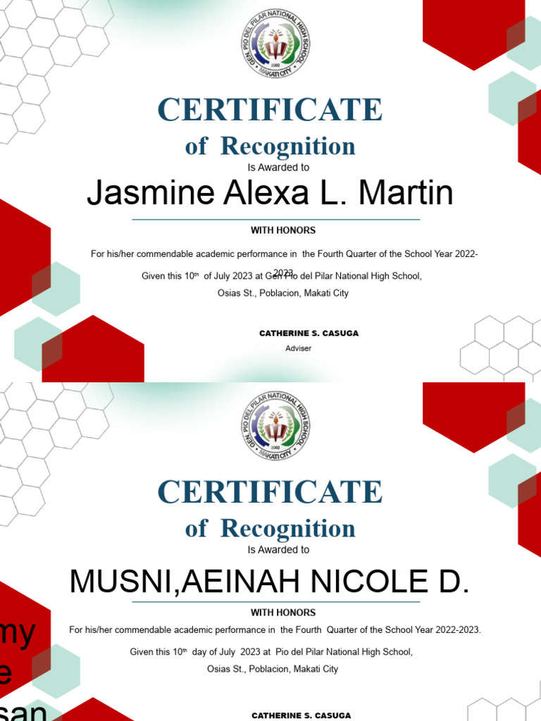 Grade 9 Academic Certificate Q4 | PDF