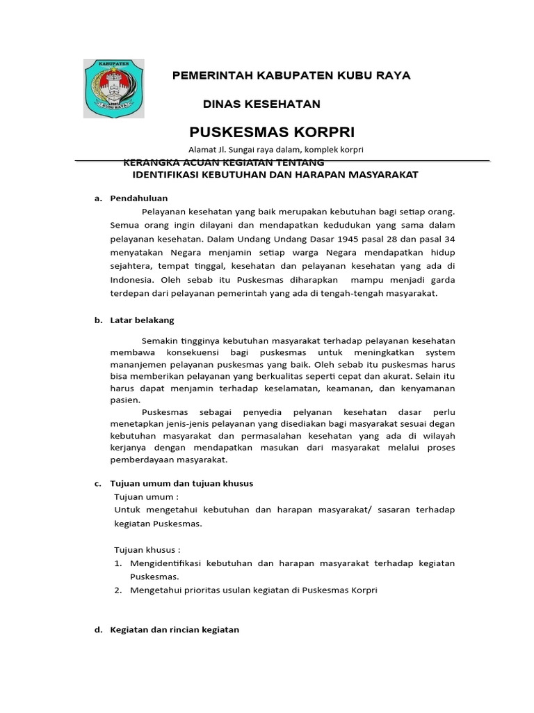 KAK Identifikasi Kebutuhan Masyarakat | PDF | Ilmu Sosial | Pengembangan Diri