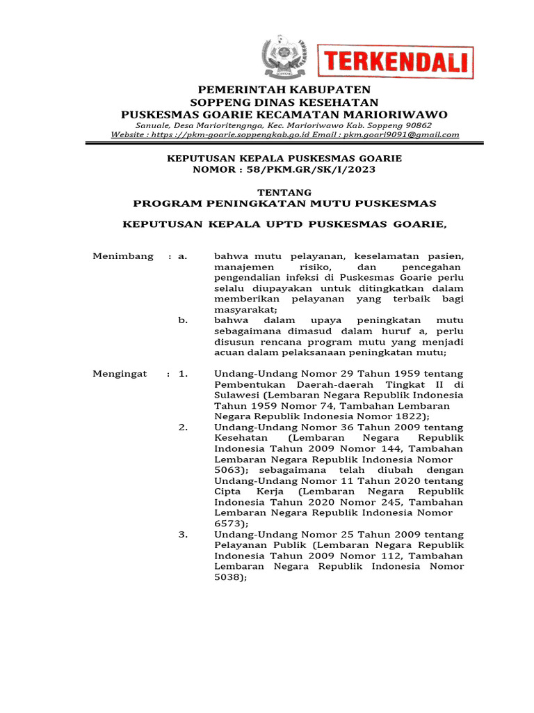 5.1.1 EP A. 1 SK PENETAPAN PROGRAM MUTU 2023 PUSKESMAS GOARIE FIXX SK ...
