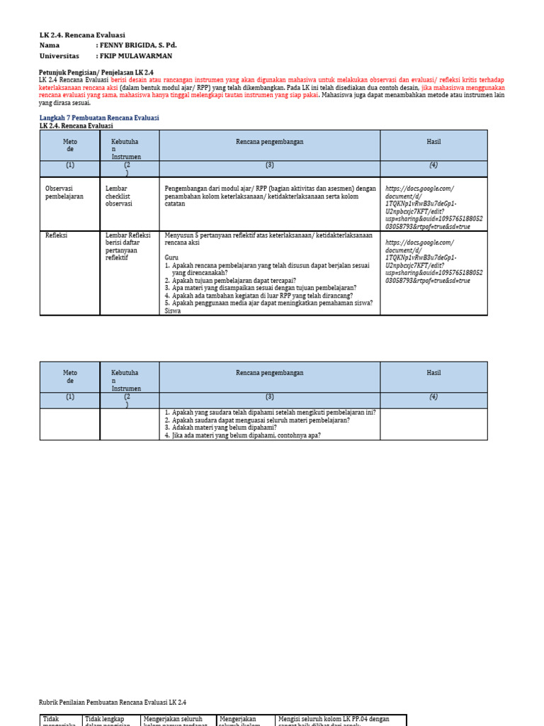 Contoh LK 2.4 Rencana Evaluasi Vita Ayu Kusuma Dewi | PDF | Komputer