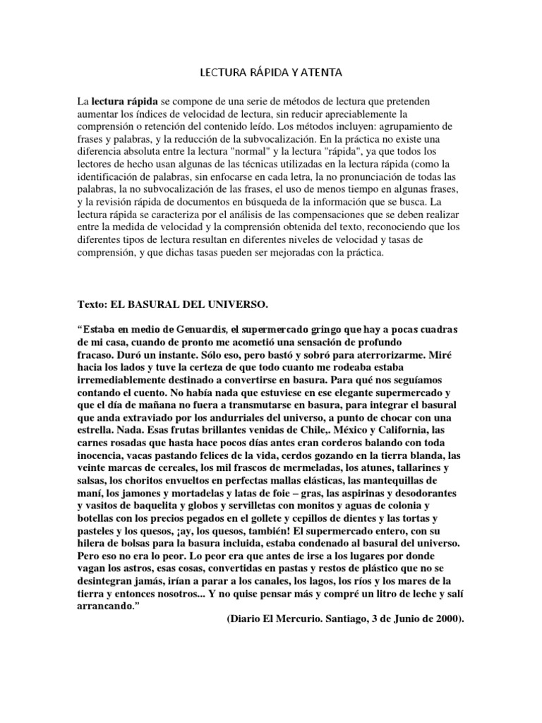 Lectura Rápida y Atenta | PDF | Lectura veloz | Lectura (proceso)