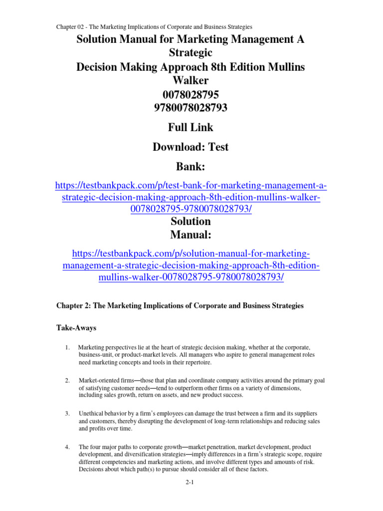 Solution Manual For Marketing Management A Strategic Decision Making Approach 8th Edition ...