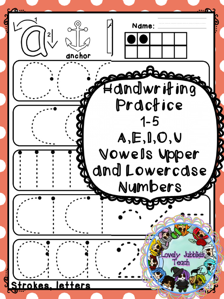 Handwriting Practice 1-5 A, E, I, O, U Vowels Upper and Lowercase Numbers | PDF