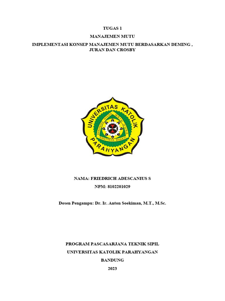 Tugas 1 Manajemen Mutu - Friedrich Adescanius - 8102201029 | PDF | Karier & Perkembangan | Bisnis