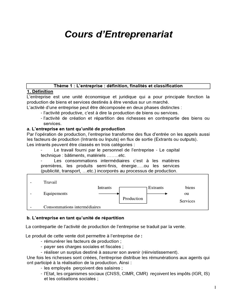 Cours - Entreprenariat v1 | PDF