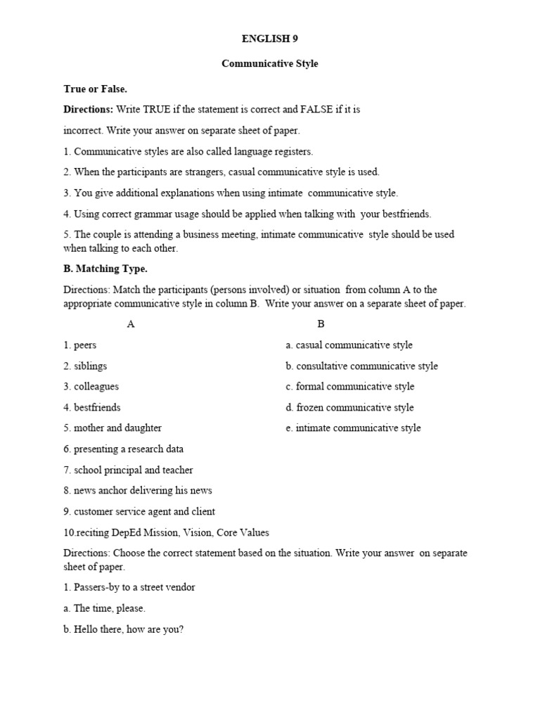 Communicative Style Quiz | PDF