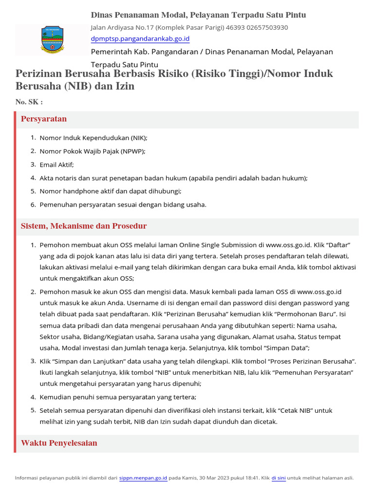 Unduh Standar Pelayanan - Perizinan Berusaha Berbasis Risiko (Risiko ...