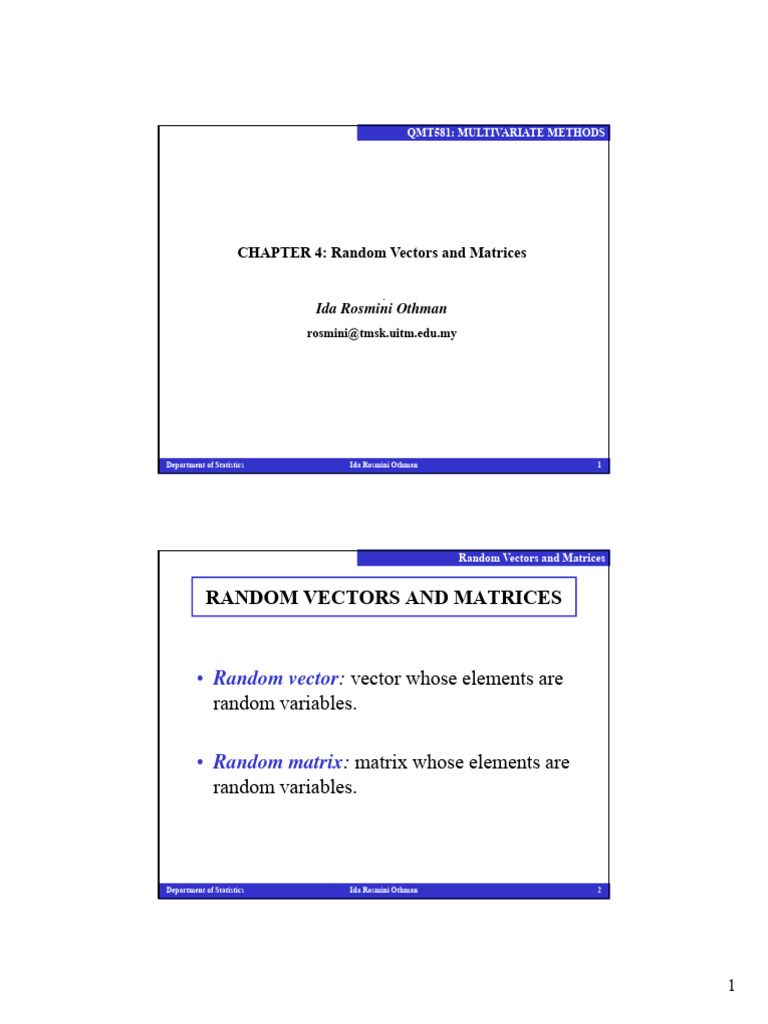 Chapter4 (Random Vectors and Matrices) | PDF | Covariance Matrix ...