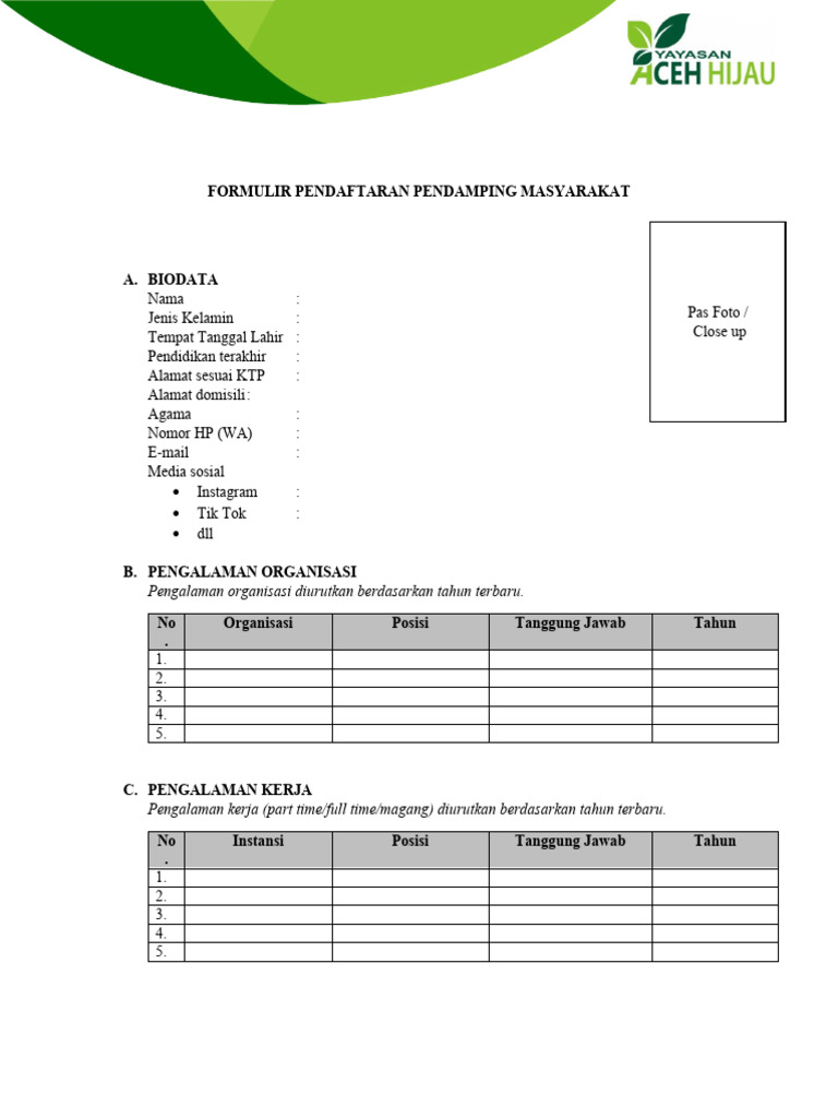 Formulir Pendaftaran Pendamping Masyarakat | PDF
