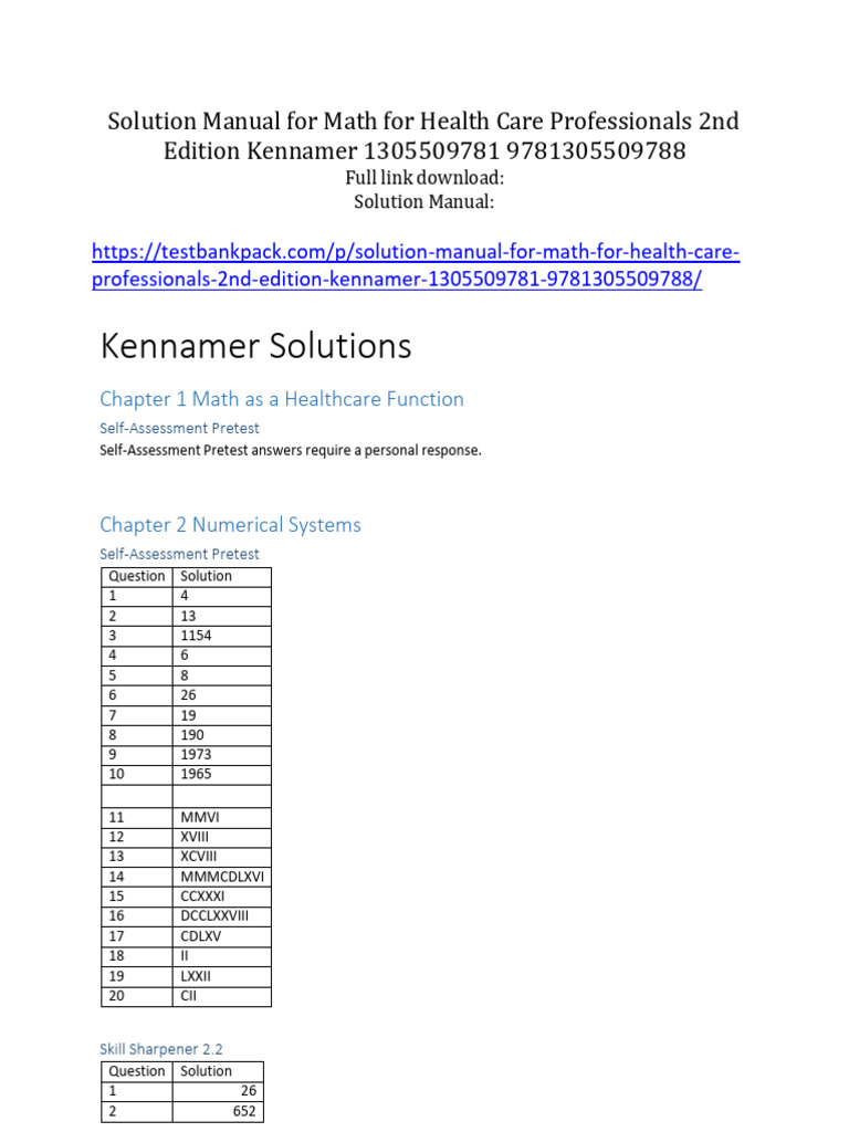 Solution Manual For Math For Health Care Professionals 2nd Edition ...
