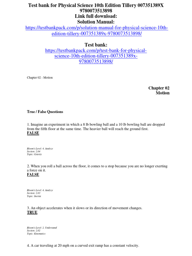 Physical Science 10th Ed. Test Bank | PDF | Science & Mathematics | History