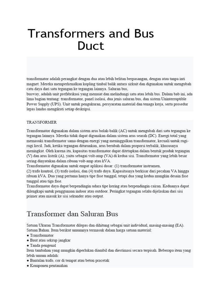 Transformers and Bus Duct | PDF