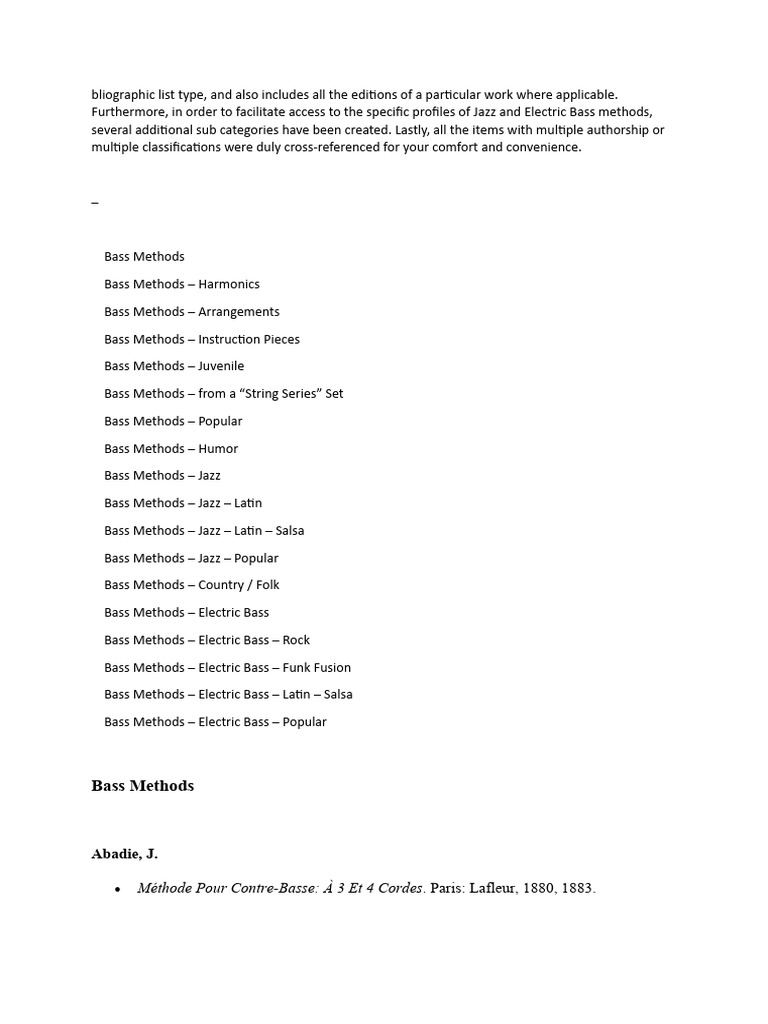 Bass Methods List | PDF