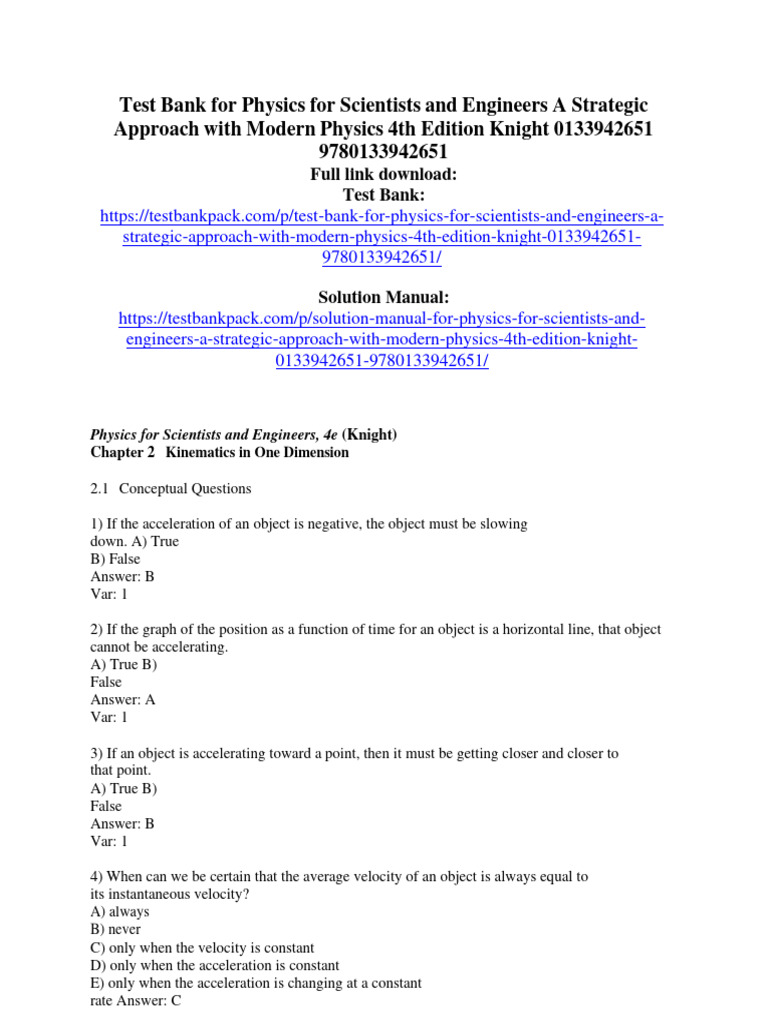 Test Bank For Physics For Scientists and Engineers A Strategic Approach ...