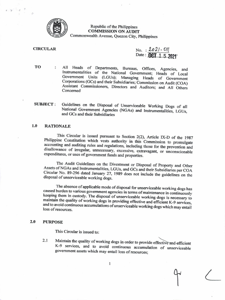 COA CIRCULAR NO. 2021 011 October 15 2021 | PDF