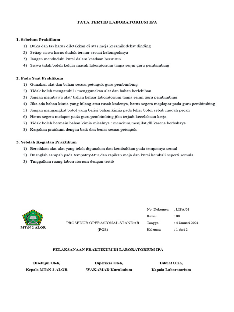 Tata Tertib Dan Sop Lab Ipa | PDF | Teknologi & Rekayasa | Sains ...