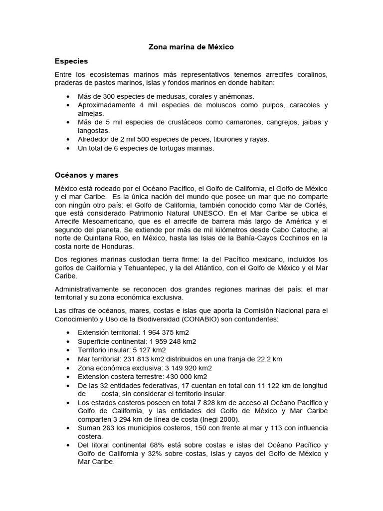 Riqueza de las zonas marinas en México | PDF