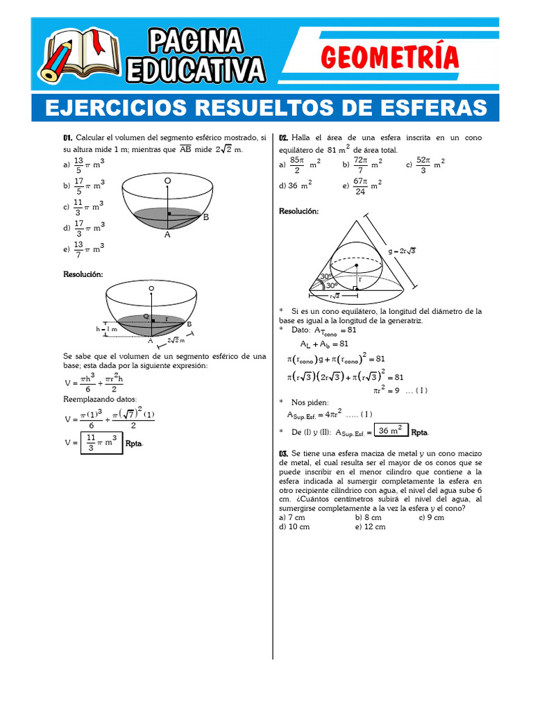 Ejercicios Resueltos de Esferas Pagina Educativa | PDF