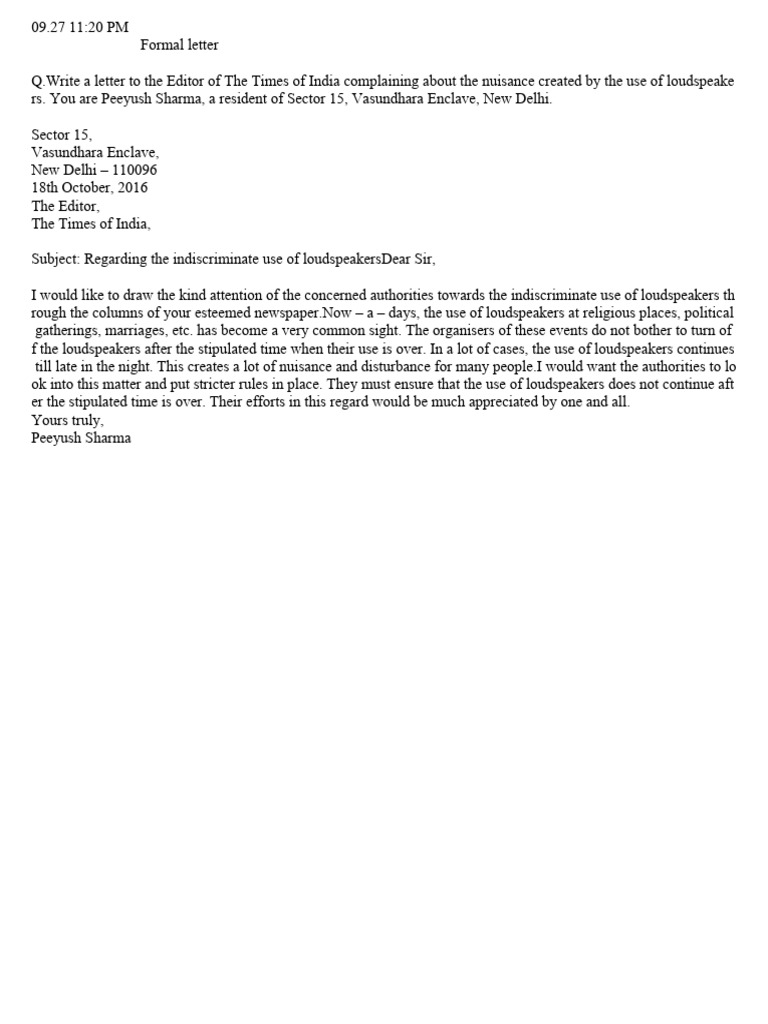 Formal Letter Class 7 | PDF