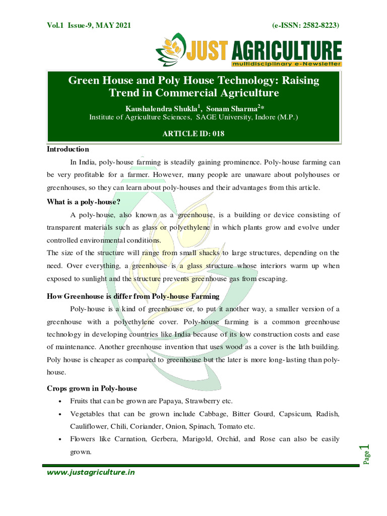 Green House and Poly House Technology Raising Trend in Commercial ...