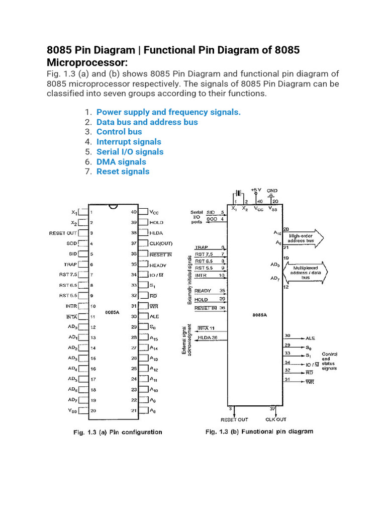 8085 Pin Diagram Functional Pin Diagram of 8085 Microprocessor | PDF