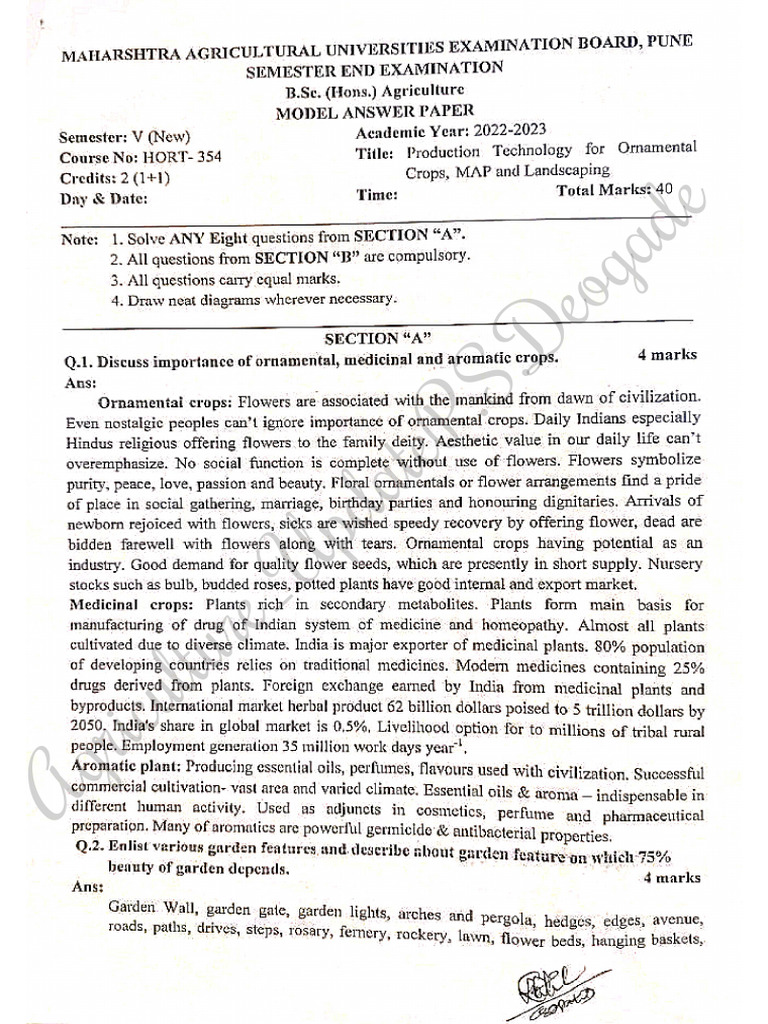 Hort-354 Model Answer 2022-23 | PDF