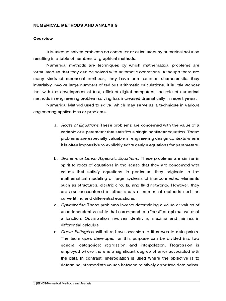 EEN08 Numerical Methods MOdule | PDF