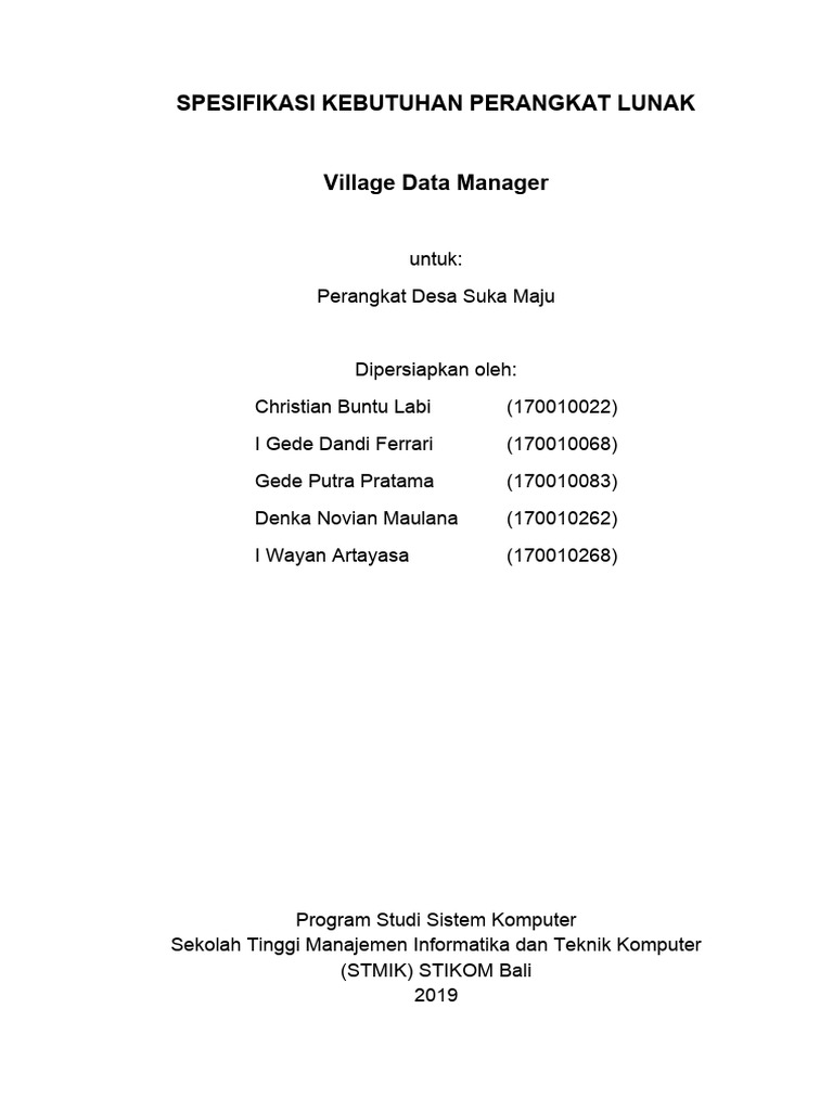 Spesifikasi Kebutuhan Data Manager Desa | PDF