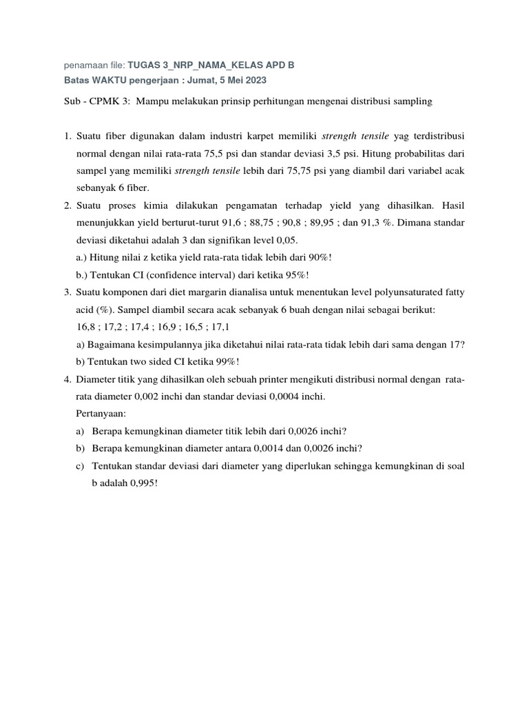 Tugas 3 - Distribusi Sampling | PDF