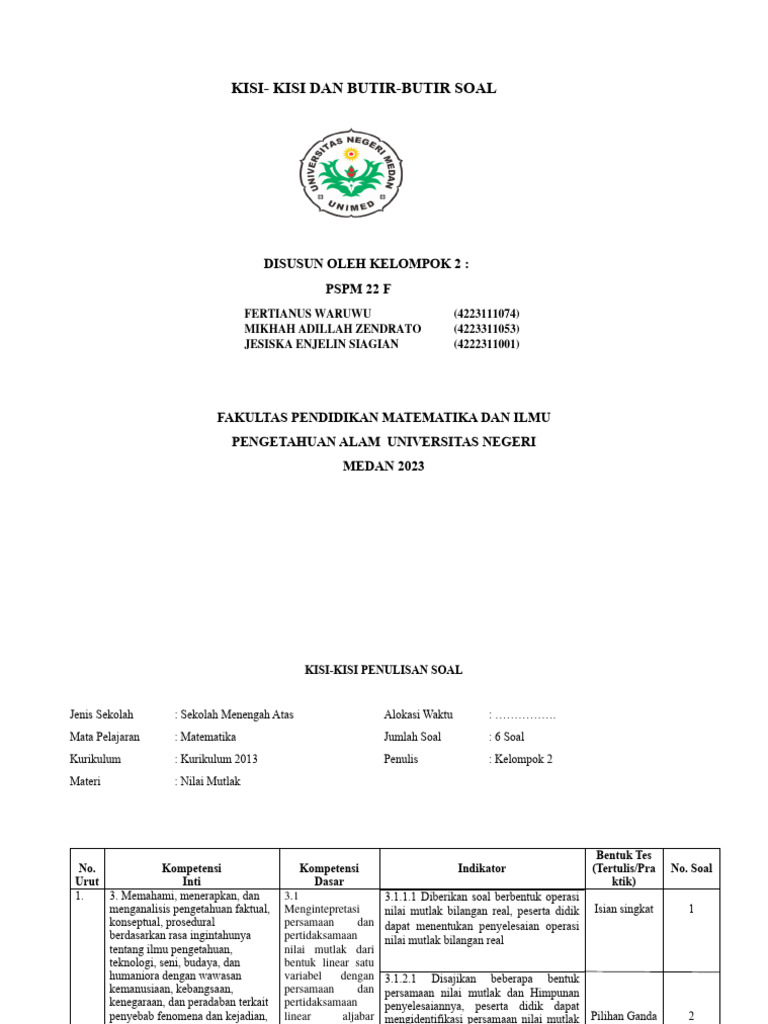 Kisi-Kisi Soal Matematika SMA | PDF
