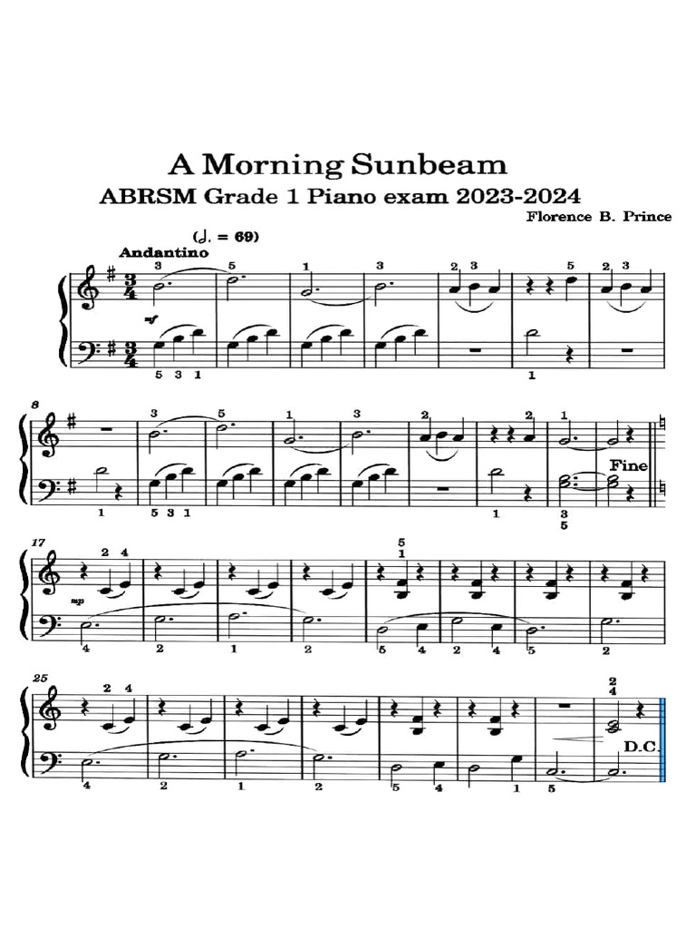 A Morning Sunbeam - Abrsm Grade 1 - List B2 | PDF