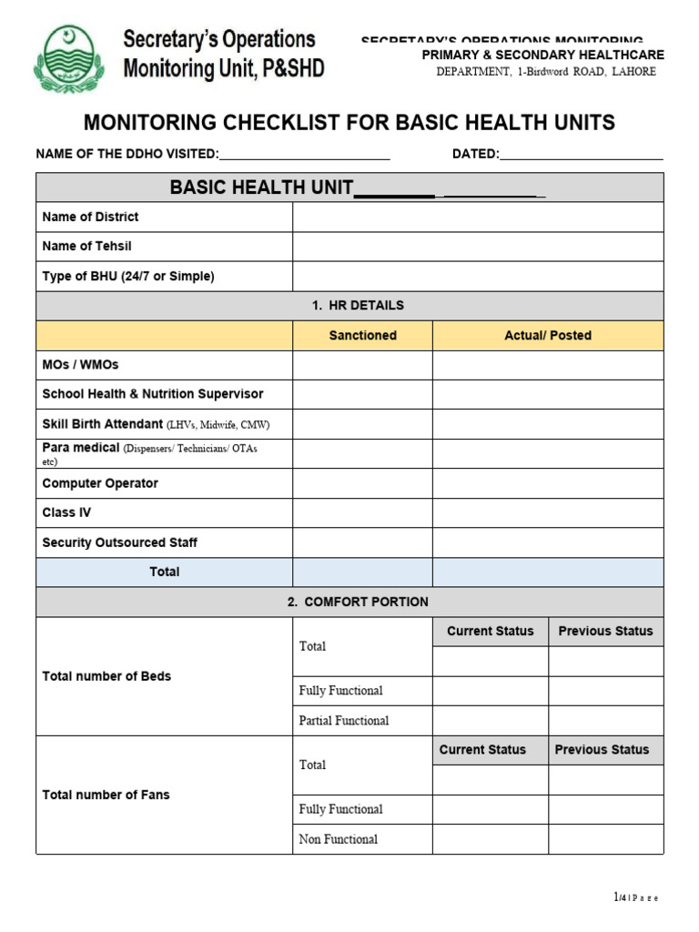 SOMU's Checklist For BHUs-1 | PDF