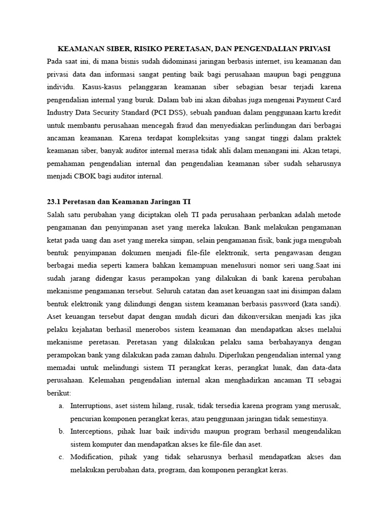 Keamanan Siber, Risiko Peretasan, Dan Pengendalian Privasi | PDF | Komputer