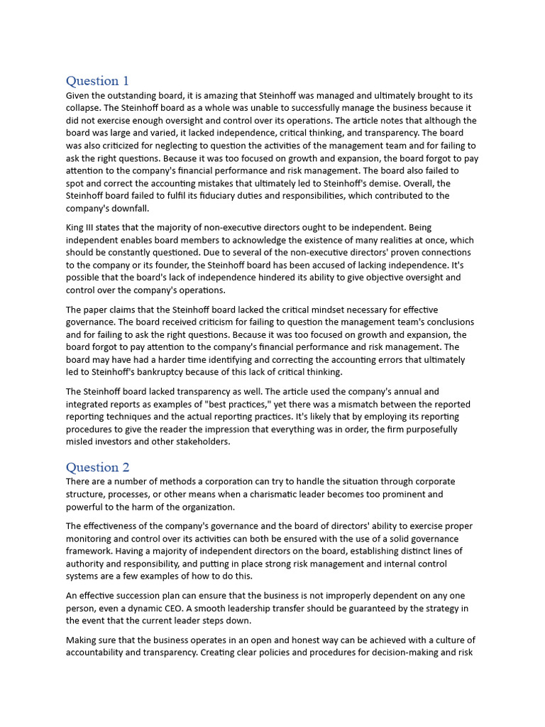 Steinhoff Assignment | PDF