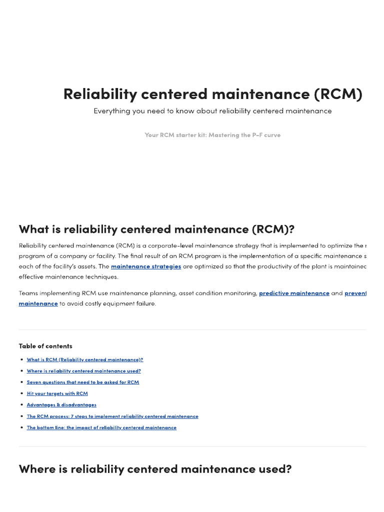 What Is Reliability Centered Maintenance (RCM) | PDF
