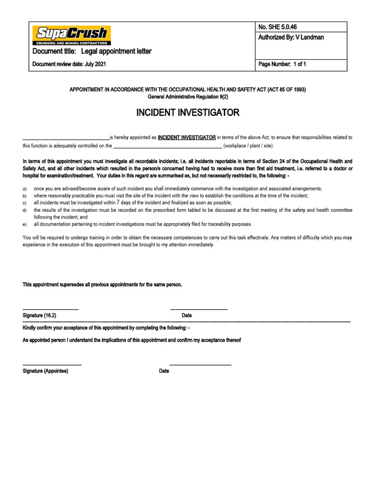 SHE 5.0.46 GAR 9 (2) Incident Investigator | PDF | Law