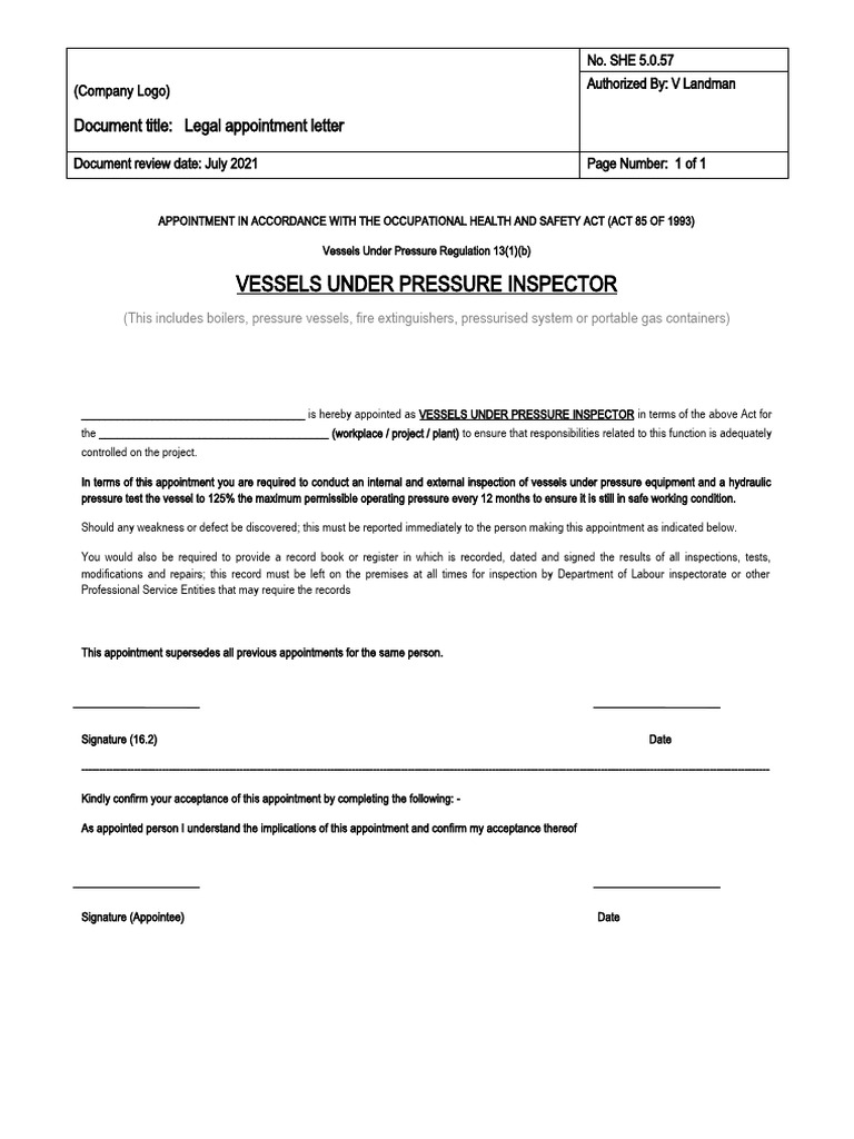 SHE 5.0.57 PER 13 (1) (B) Pressure Equipment Inspector | PDF ...