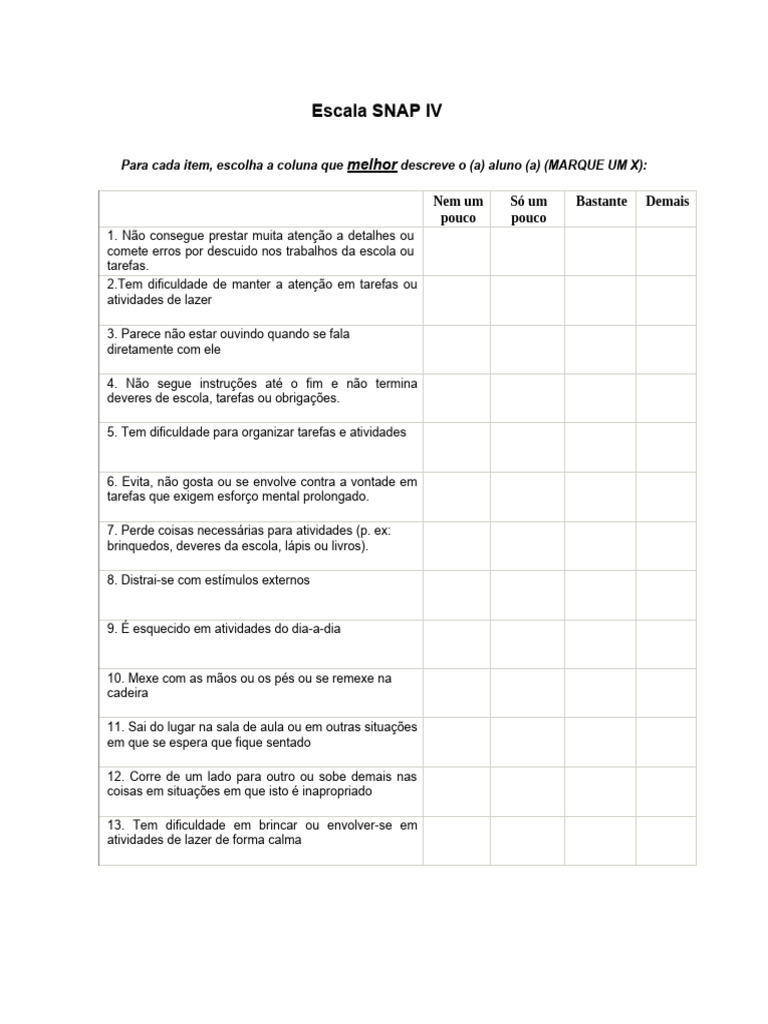 Escala Snap-Iv | PDF | Carreira e Crescimento | Autoajuda