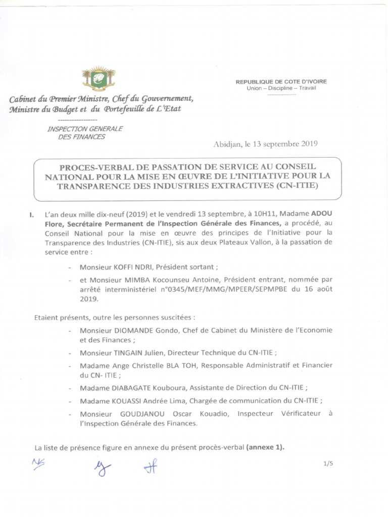 Procès Verbal de La Passation de Service 13 Sept 2019 | PDF