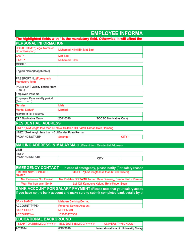 Employee Data Collection Form | PDF