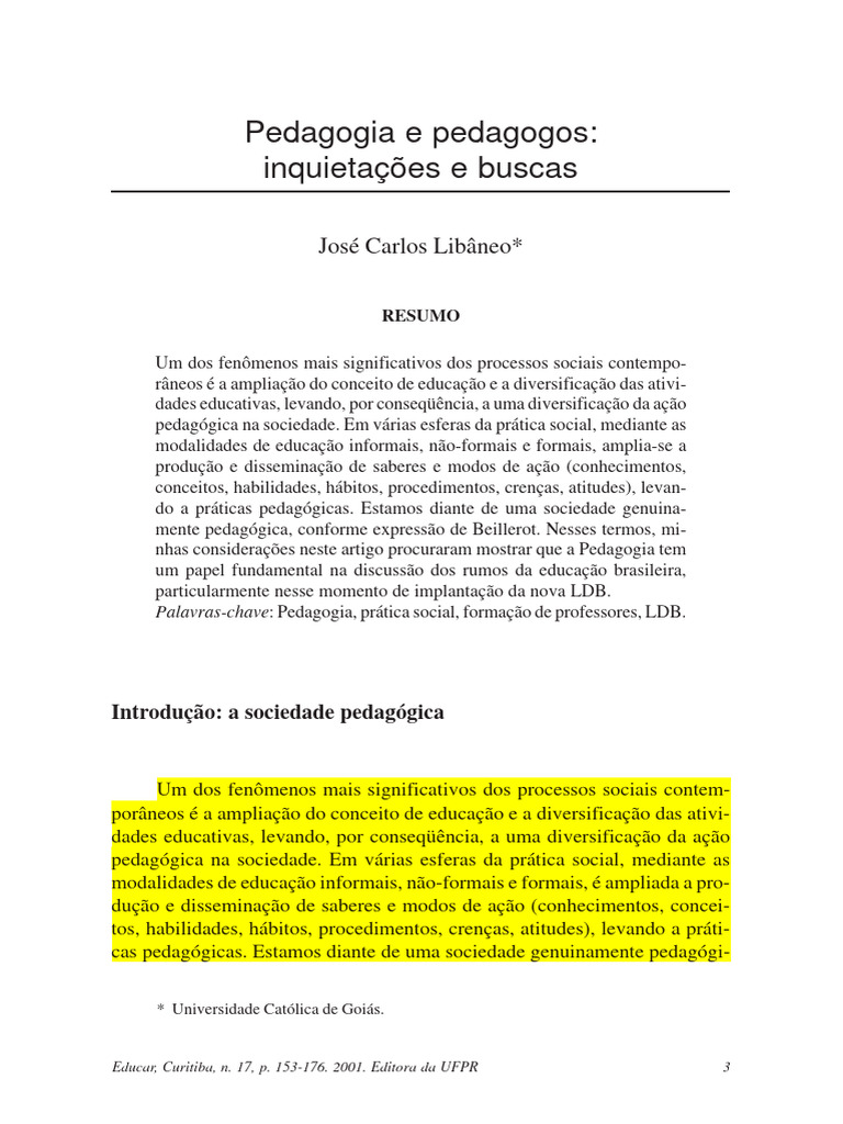 O Que É Pedagogia Libâneo | PDF | Pedagogia | Sociologia