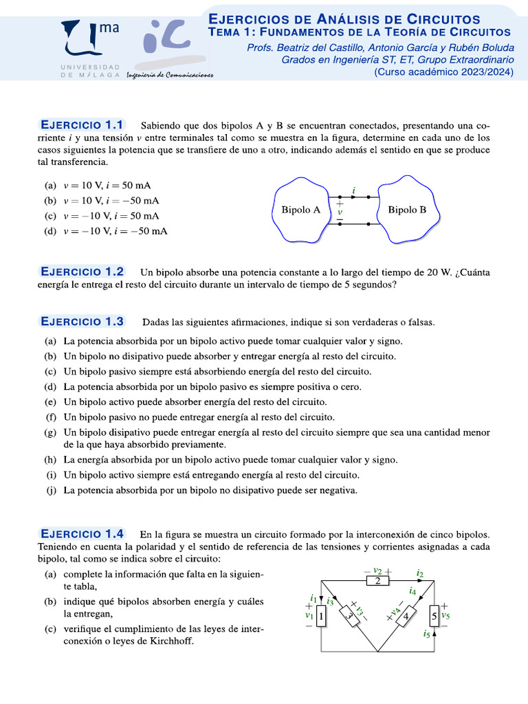 T1 - Ejercicios Circuitos | PDF