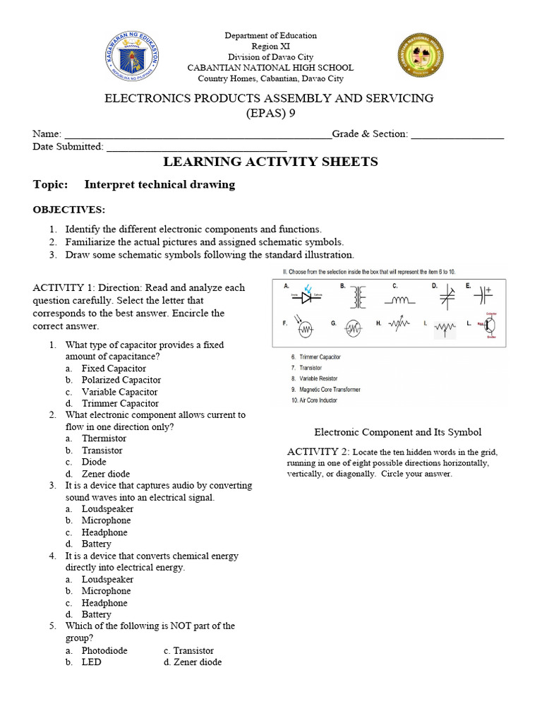 Learning Activity Sheets - Electronic Symbols | PDF | Electronics ...