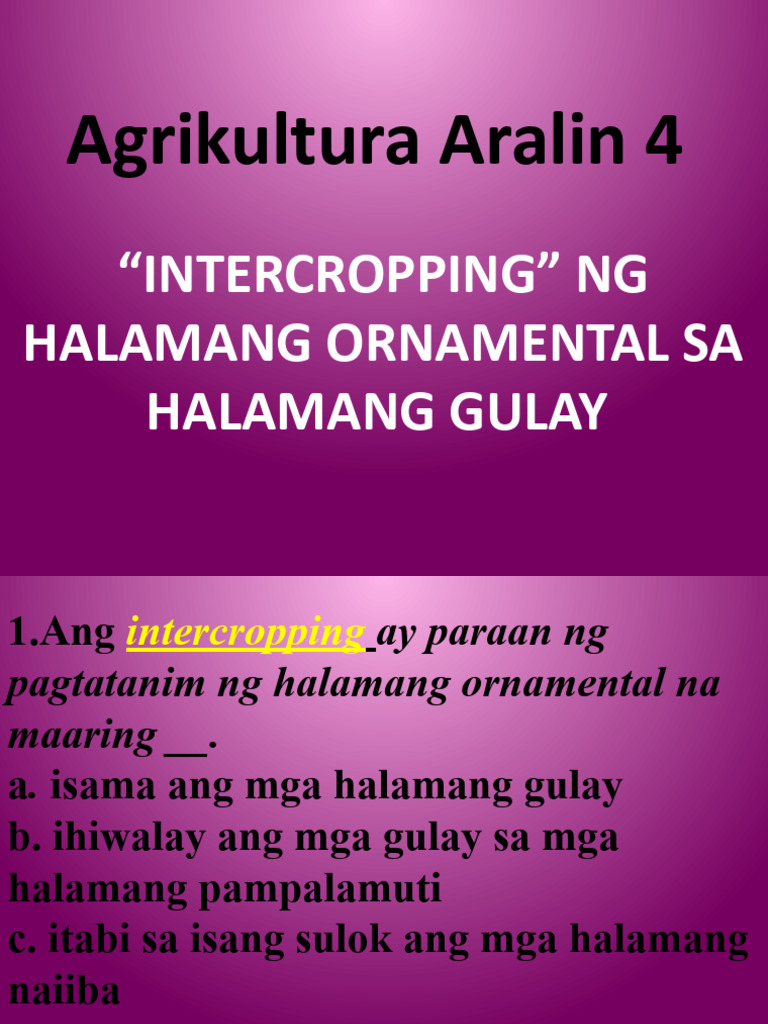 EPP 4 PPT Q3 - Agri Aralin 4 - Intercropping NG Halamang Ornamental Sa Halamang Gulay | PDF