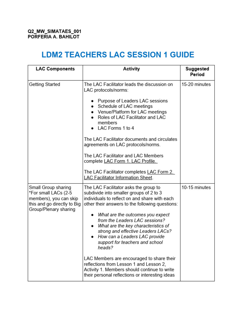 LAC Session 1 Guide for Teachers | PDF | Career & Growth | Self-Improvement