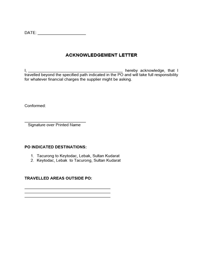 Acknowledgement Travel Letter | PDF