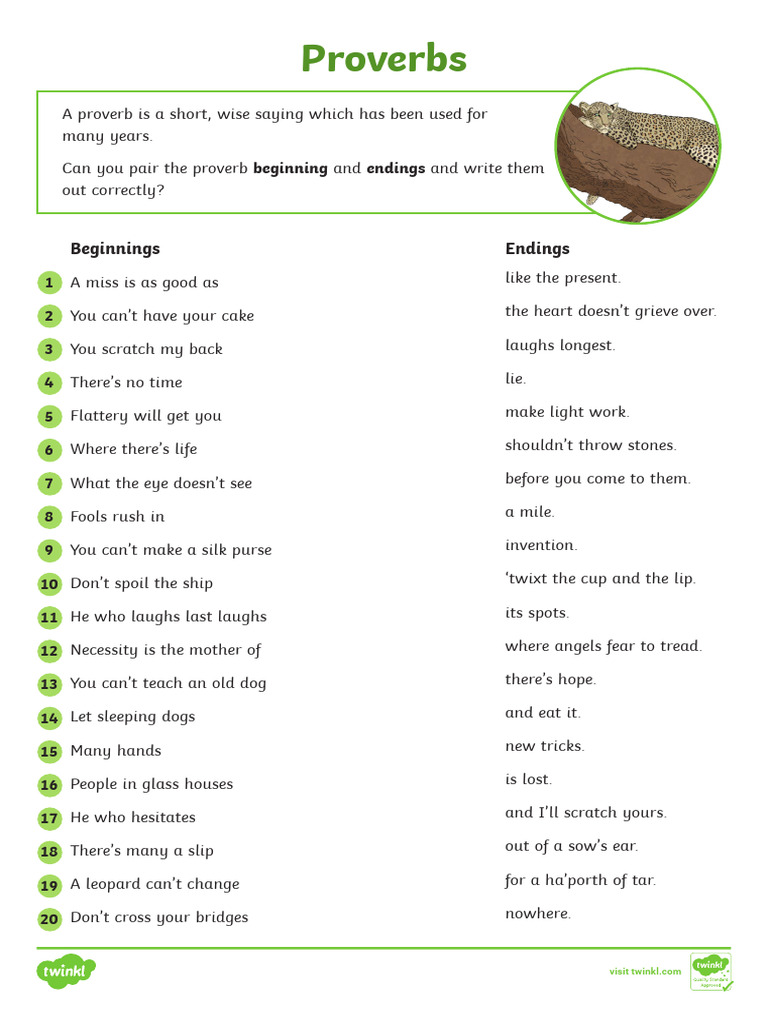 T2 E 115 Proverb Worksheets - Ver - 4 | PDF | Cooking, Food & Wine ...