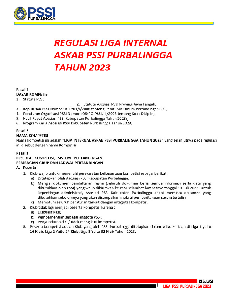 Regulasi Liga Askab Pssi PBG Tahun 2023 | PDF